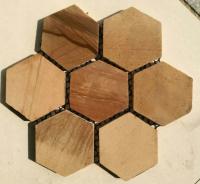 China Natural Red Sandstone Hexagon Flagstone 4pcs per m2 1.2-1.5cm Thick Patio Pavers Wall Cladding for sale