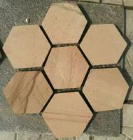 China Natural Red Sandstone Hexagon Flagstone 4pcs per m2 1.2-1.5cm Thick Patio Pavers Wall Cladding for sale