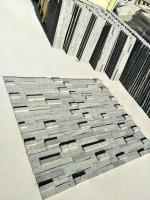 China Black Lava 3D Stacked Stone Wall Panel 600x150mm Basalt Culture Stone Veneer for sale