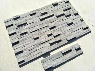 China Black Lava 3D Stacked Stone Wall Panel 600x150mm Basalt Culture Stone Veneer for sale