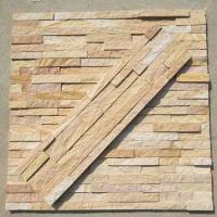 China Yellow Wooden Sandstone Culture Stone Ledger Panel 600x150mm Natural Split Wall Cladding for sale