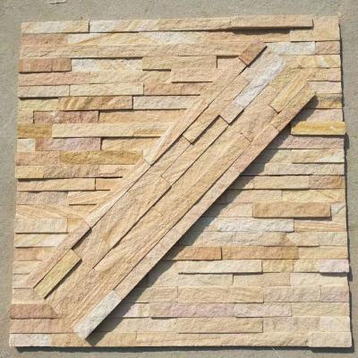 China Yellow Wooden Sandstone Culture Stone Ledger Panel 600x150mm Natural Split Wall Cladding for sale