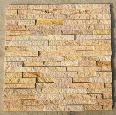 China Yellow Wooden Sandstone Stacked Stone Veneer 600x150mm Natural Split Wall Cladding for sale