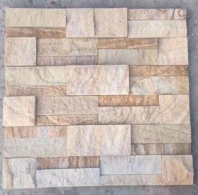 China Yellow Wooden Sandstone Wall Panels Natural Split Ledgestone 600x150mm Culture Stone Veneer for sale