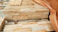 China Yellow Wooden Sandstone Wall Panels Natural Culture Stone 600x150mm Ledgestone for sale
