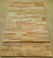 China Yellow Wooden Sandstone Wall Panels Natural Culture Stone 600x150mm Ledgestone for sale