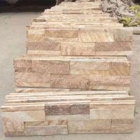 China Yellow Wooden Sandstone Wall Panels Natural Culture Stone 600x150mm Ledgestone for sale