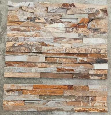 China Gold Wooden Slate Culture Stone Cladding Autumn Slate Ledgestone 600x150mm Natural Rough for sale