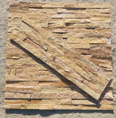 China Golden Yellow Quartzite Split Face Stone Veneer 600x150mm Wall Cladding Panel for sale