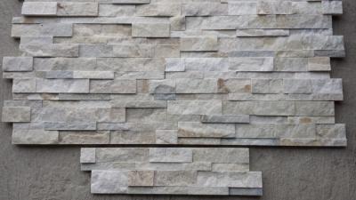 China Ivory White Quartzite Stacked Stone Cladding 600x150mm Flamed Surface Wall Veneer for sale