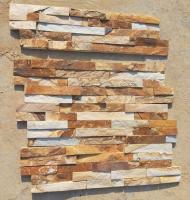 China Golden Yellow Slate Culture Stone 600x150mm Thin Veneer for Indoor Outdoor Wall for sale