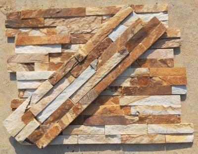 China Golden Yellow Slate Ledgestone Culture Stone 600x150mm Natural Split Wall Cladding for sale