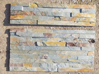 China Green Rust Slate Culture Stone 600x150mm Natural Split Face Thin Stone Veneer for Wall Cladding for sale