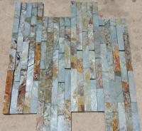 China Green Rust Slate Culture Stone 600x150mm Natural Split Face Thin Stone Veneer for Wall Cladding for sale