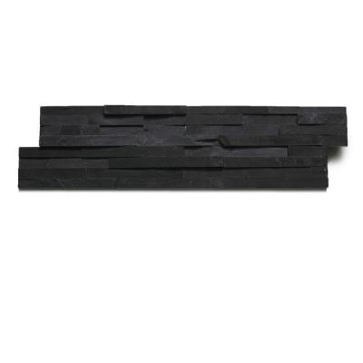 China Black Slate Mini Stacked Stone Veneer 600x150mm Split Face Ledgestone for Wall Cladding for sale