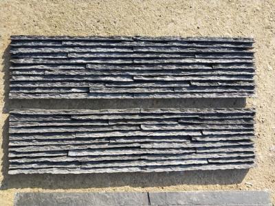China Black Slate Mini Stacked Stone,Split Face Slate Thin Stone Veneer,Black Slate Waterfall Shape Ledgestone,Stone Cladding for sale