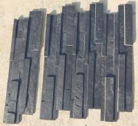 China Black Slate 3D Stone Wall Panels 600x150mm Split Face Stone Veneer for Indoor Outdoor Wall Cladding for sale