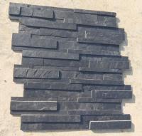China Black Slate 3D Stone Wall Panels 600x150mm Split Face Stone Veneer for Indoor Outdoor Wall Cladding for sale