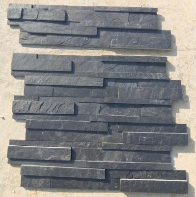 China Black Slate 3D Stone Wall Panels 600x150mm Split Face Stone Veneer for Indoor Outdoor Wall Cladding for sale