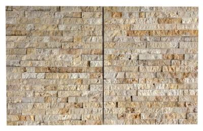 China Yellow Travertine Ledgestone Natural Stone Veneer 600x150mm Wall Panels for sale