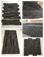 China Black Galaxy Granite Stacked Stone Veneer 600x150mm Natural 3D Wall Panels for sale