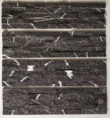 China Lightning Black Galaxy Granite Stacked Stone Veneer 600x150mm Natural Split Wall Cladding for sale