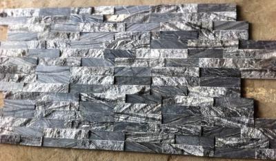 China Black Wooden Grain Marble Culture Stone 600x150mm Natural Split Polished Wall Cladding for sale