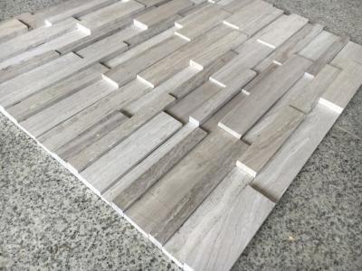 China White Wooden Marble 3D Stone Cladding 600x150mm Polished Finish Ledger Panels for sale