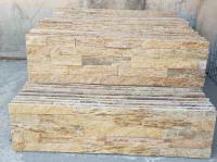 China Golden Yellow Quartzite Culture Stone Split Face Stacked Stone Natural Wall Cladding 600x150mm for sale