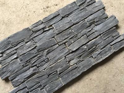 China Black Slate Cemented Stone Cladding 600x150mm Natural Rough Surface Wall Covering for sale