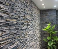 China Black Rusty Slate Stacked Stone Cladding 600x150mm Natural Slim Culture Stone Wall Panel for sale