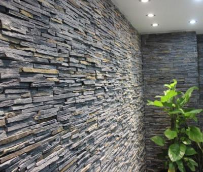 China Black Rusty Slate Stacked Stone Cladding 600x150mm Natural Slim Culture Stone Wall Panel for sale
