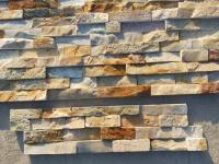 China Yellow Quartzite Culture Stone Ledgestone 600x150mm Natural Stone Cladding Wall Veneer for sale