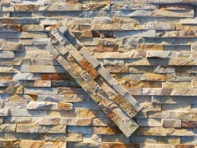 China Yellow Quartzite Culture Stone Ledgestone 600x150mm Natural Stone Cladding Wall Veneer for sale