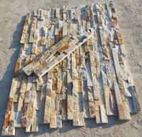 China Yellow Quartzite Culture Stone Ledgestone 600x150mm Natural Stone Cladding Wall Veneer for sale