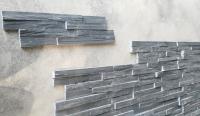 China Charcoal Black Slate Stone Cladding Panel 600x150mm Natural Rough Ledgestone for Wall Covering for sale