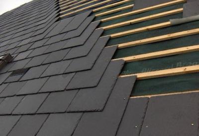 China Chinese Ink Black Split Face Slate Roof Tiles 400x200mm Fading Weathering Slate for sale