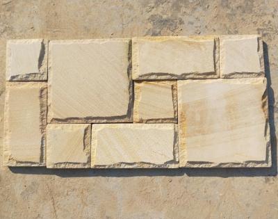 China Yellow Sandstone Mushroom Wall Stone 30x15cm Natural Pillar Cladding Tile for sale
