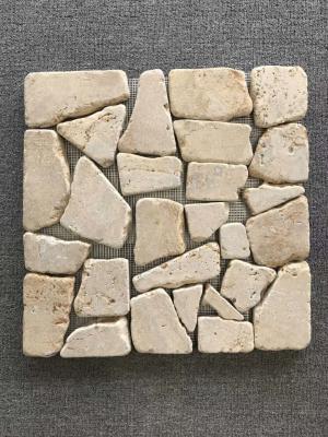 China Beige Travertine Meshed Flagstone 500x500x25mm Tumbled Finish for Walkway Pavers for sale