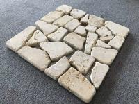 China Beige Travertine Meshed Flagstone 500x500x25mm Tumbled Finish for Walkway Pavers for sale
