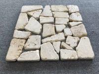 China Beige Travertine Meshed Flagstone 500x500x25mm Tumbled Finish for Walkway Pavers for sale