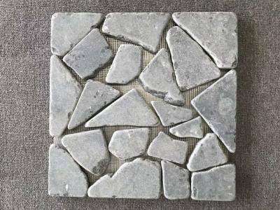 China Blue Limestone Tumbled Gravels on Mesh 500x500x25mm Flagstone Pavers for Walkway Wall Tiles for sale
