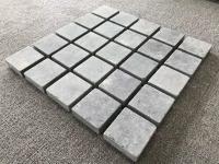 China Blue Limestone Meshed Flagstone 500x500x25mm Tumbled Finish for Walkway Pavers for sale