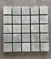 China Blue Limestone Meshed Flagstone 500x500x25mm Tumbled Finish for Walkway Pavers for sale