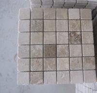 China Chinese Travertine Mosaic Tile 305x305mm Natural Stone Wall Decoration Tumbled Brushed for sale