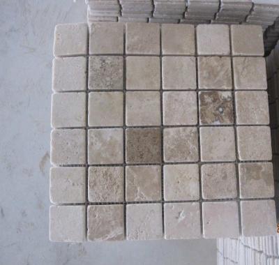 China Chinese Travertine Mosaic Tile 305x305mm Natural Stone Wall Decoration Tumbled Brushed for sale