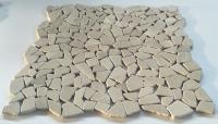 China Chinese Beige Travertine Gravel Mosaic Tile 305x305mm Tumbled Brushed Wall Stone for sale