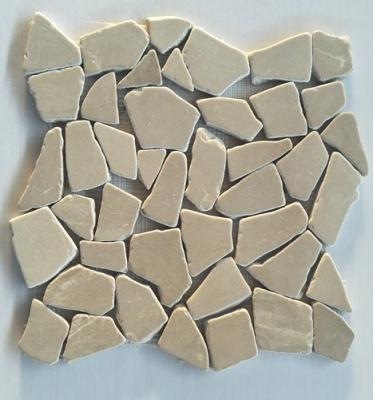 China Chinese Beige Travertine Gravel Mosaic Tile 305x305mm Tumbled Brushed Wall Stone for sale