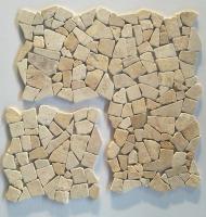China Beige Travertine Gravel Mosaic Tile 305x305mm Natural Stone Wall Tile Tumbled Brushed for sale