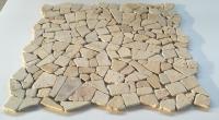 China Beige Travertine Gravel Mosaic Tile 305x305mm Natural Stone Wall Tile Tumbled Brushed for sale